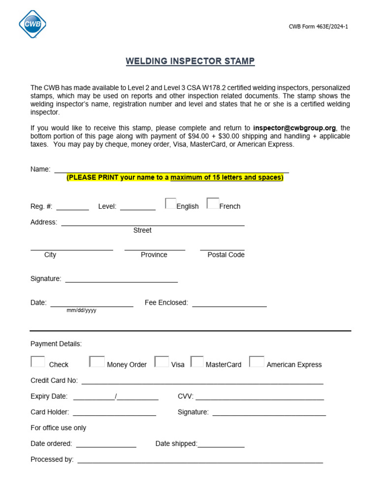 0463e - 2024-1 - Welding Inspector Stamp | PDF