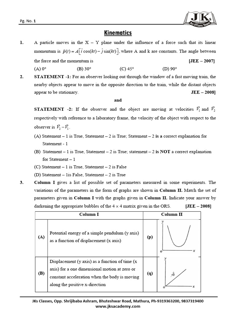Kinematics - Jee Adv. 2007-2023 | PDF | Acceleration | Velocity