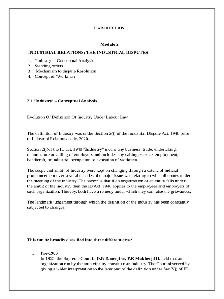Conceptual Analysis of Industry in Labour Law | PDF | Employment ...