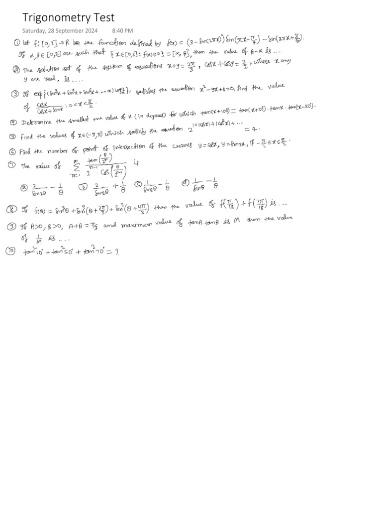 Trigonometry Test | PDF