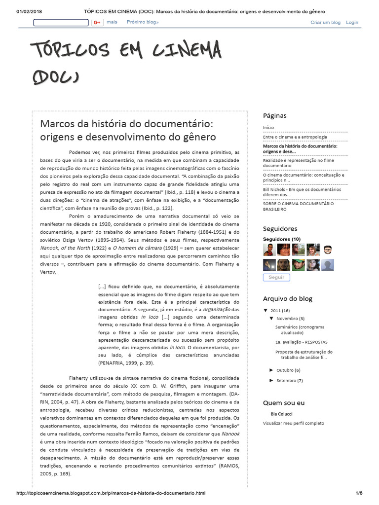 02-TÓPICOS EM CINEMA (DOC) - Marcos Da História Do Documentário - Origens e Desenvolvimento Do ...