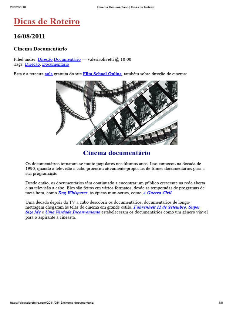 Cinema Documentário - Dicas de Roteiro | PDF