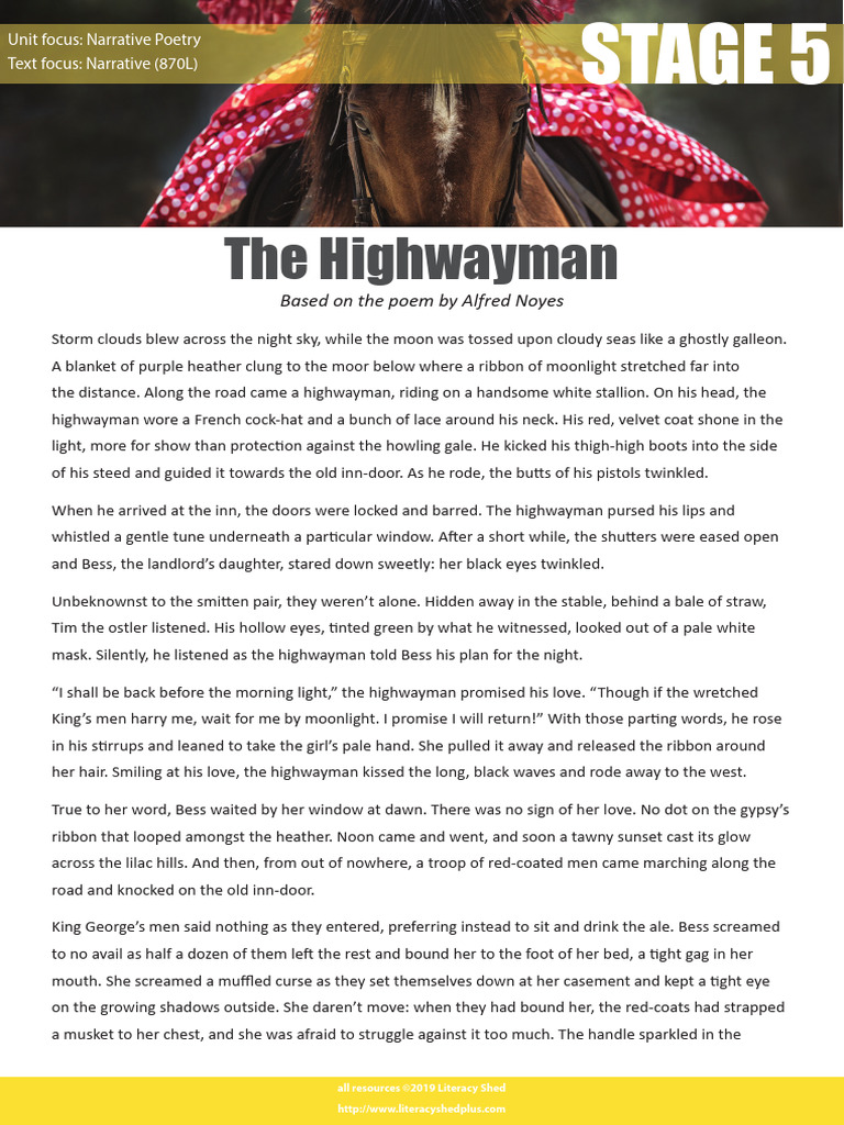 the-highwayman-stage-5-comp-comprehension-pack-1 | PDF