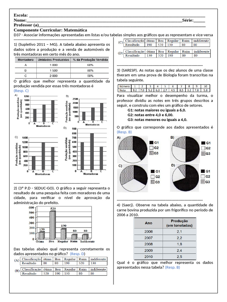 D37 (9º ANO - Mat.) - Blog Do Prof. Warles | PDF | Brasil