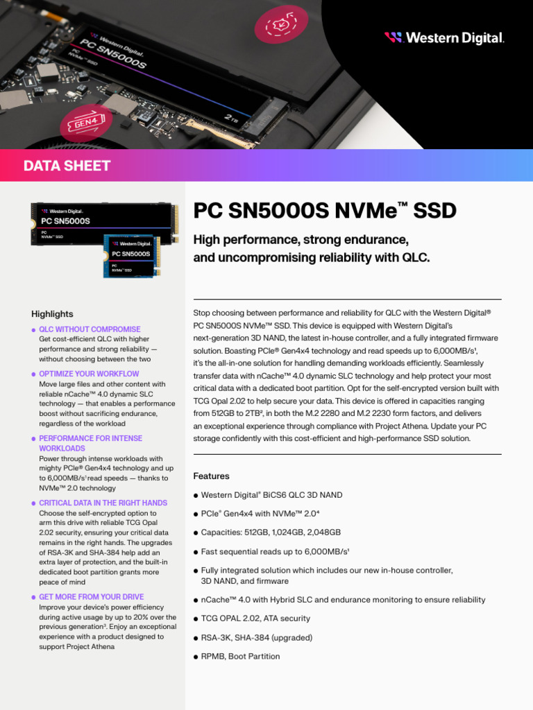 data-sheet-pc-sn5000s-nvme-ssd-202409 | PDF | Solid State Drive | Flash ...