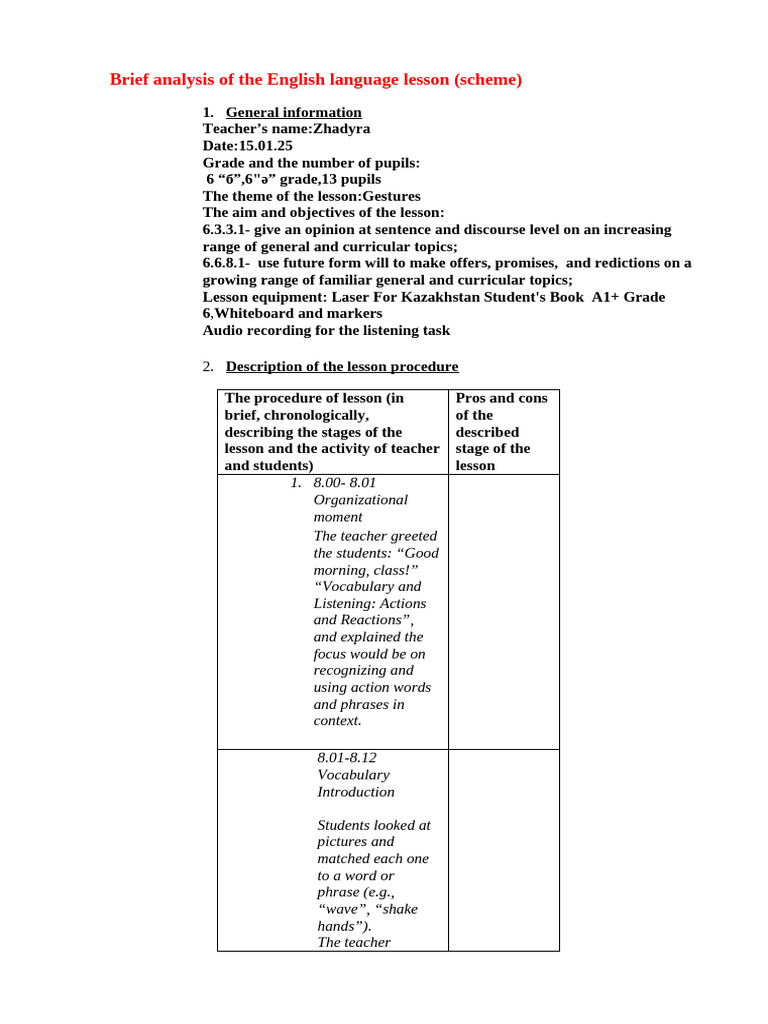Lesson Observation Scheme | PDF | Reading Comprehension | Vocabulary