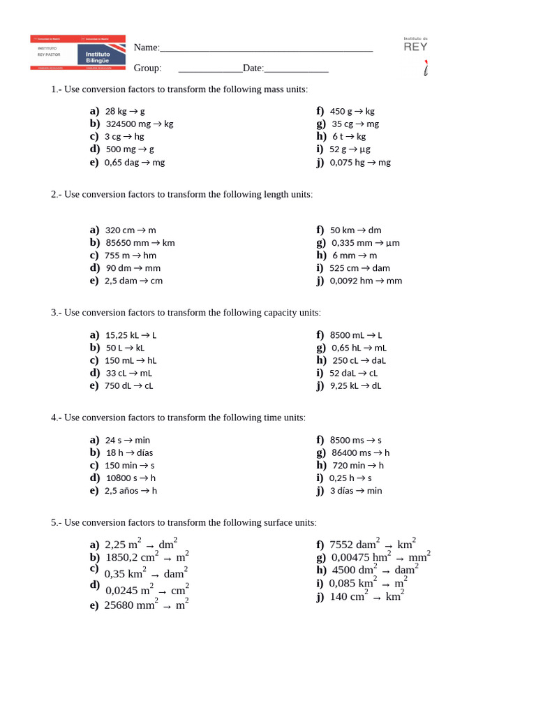 Retake Worksheet 1. Conversion Factors | PDF