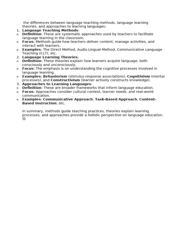 The Differences Between Language Teaching Methods | PDF | Learning | Educational Technology