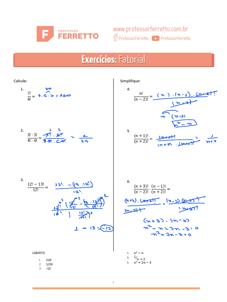 4. Fatorial - Exercicios | PDF