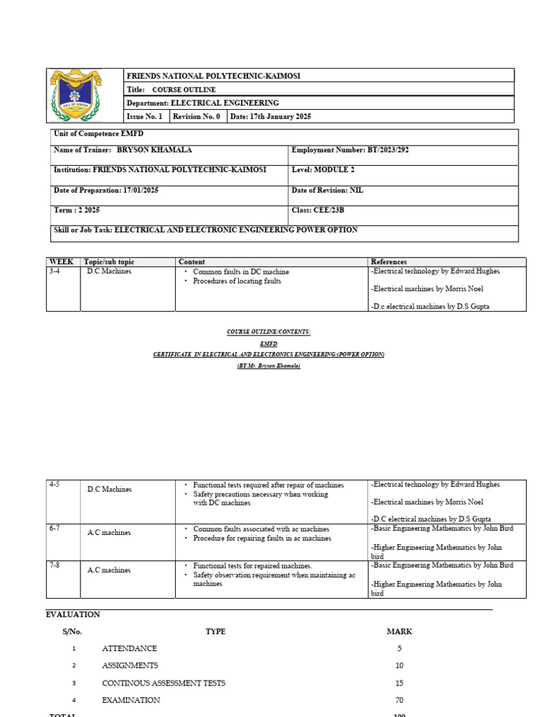 Electrical Engineering Course Outline | PDF | Engineering