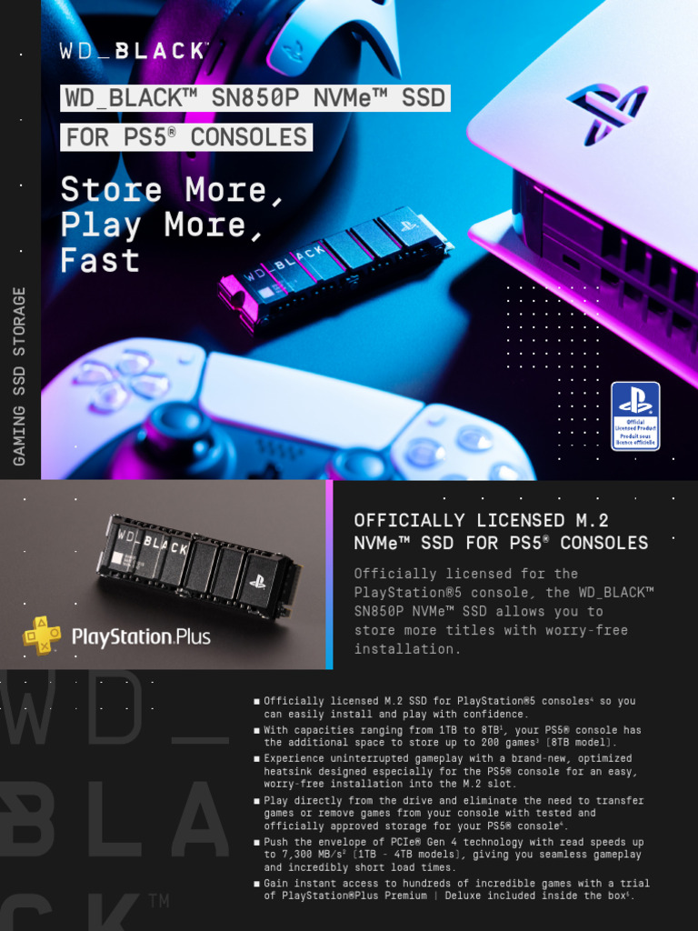 Data Sheet WD Black sn850p Nvme SSD For ps5 202406 | PDF | Solid State Drive | Play Station