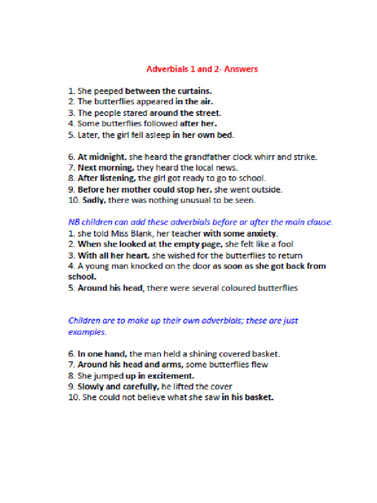Adverbials 1 and 2 Answers | PDF