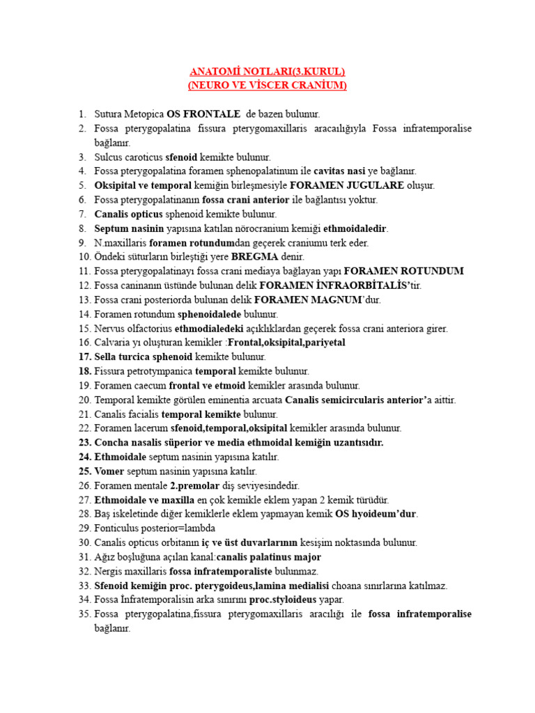 Anatomi̇ Notlari (Bünyami̇n Uluman - 241205 - 220128 | PDF