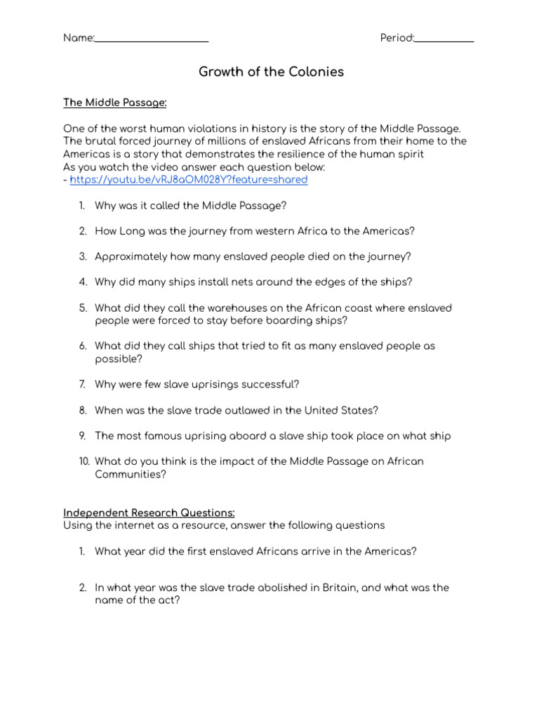 Growth of The Colonies - The Middle Passage | PDF