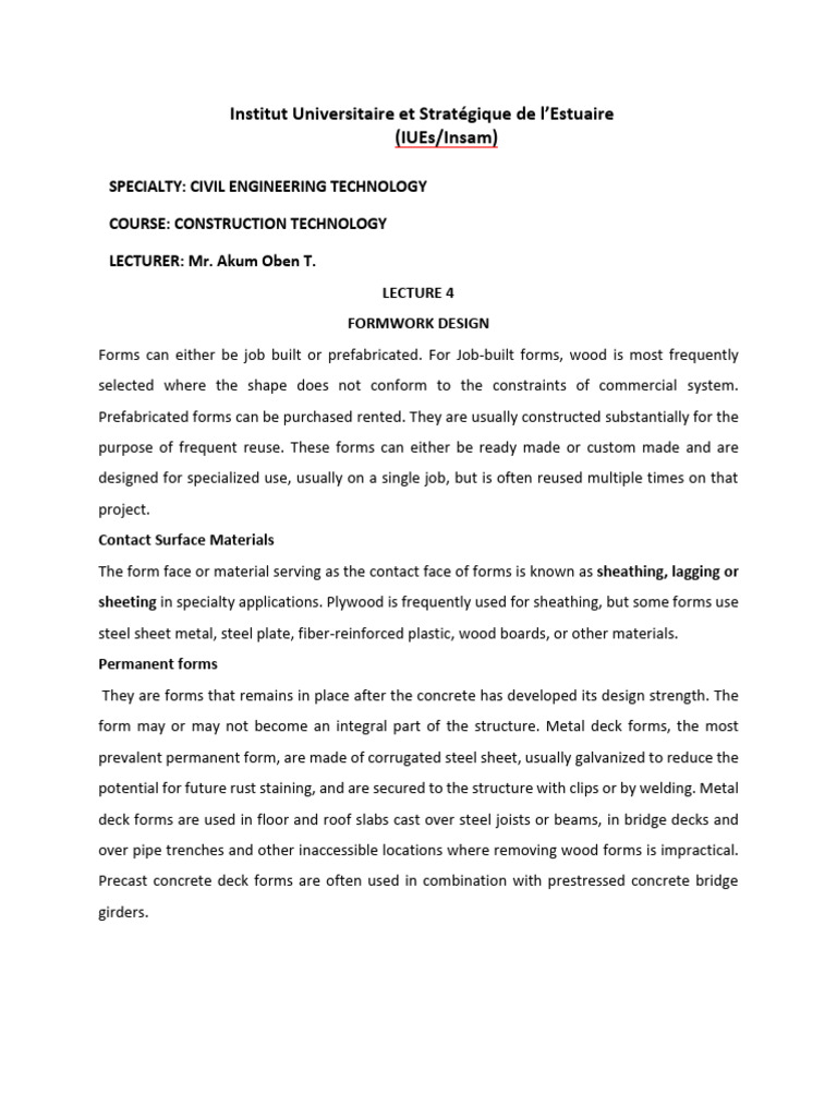CET FORMWORK LEC 4 | PDF | Column | Structural Engineering