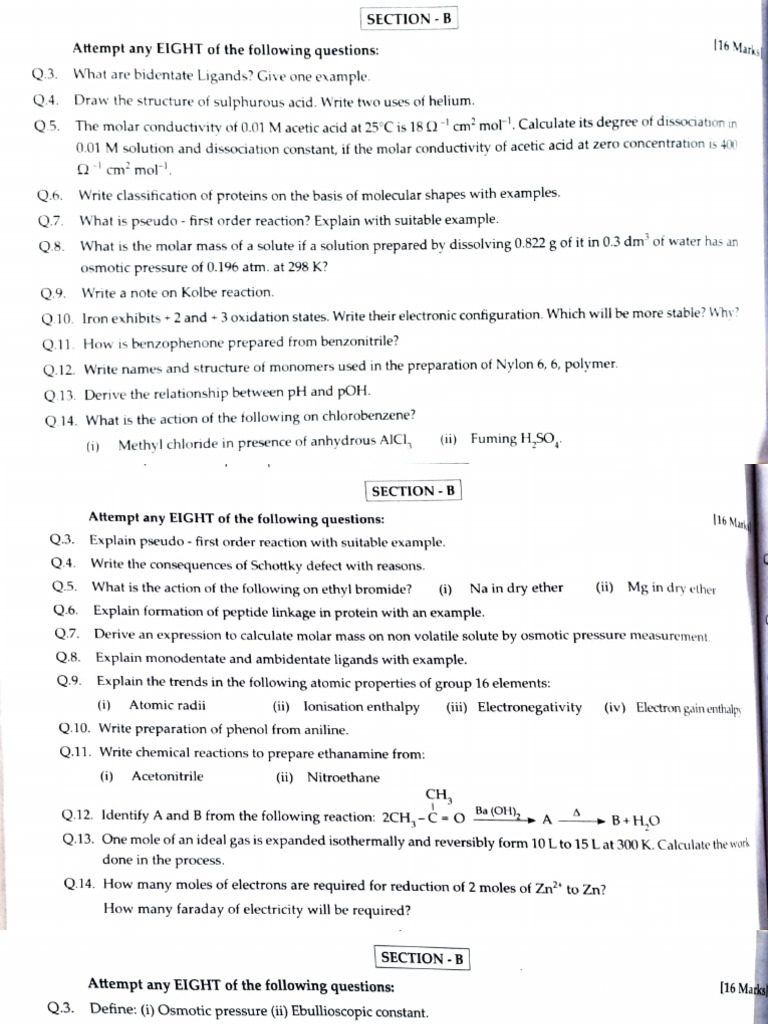 Chemistry - Section B Questions | PDF | Chemical Reactions | Acid