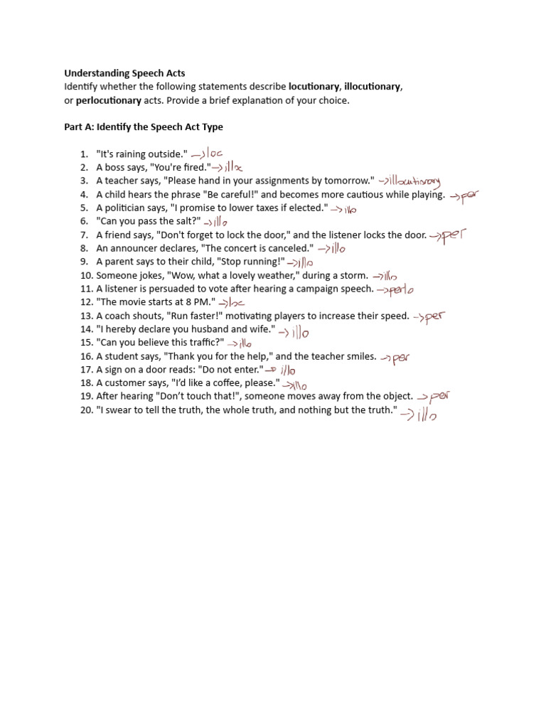 Exercises On Speech Acts | PDF