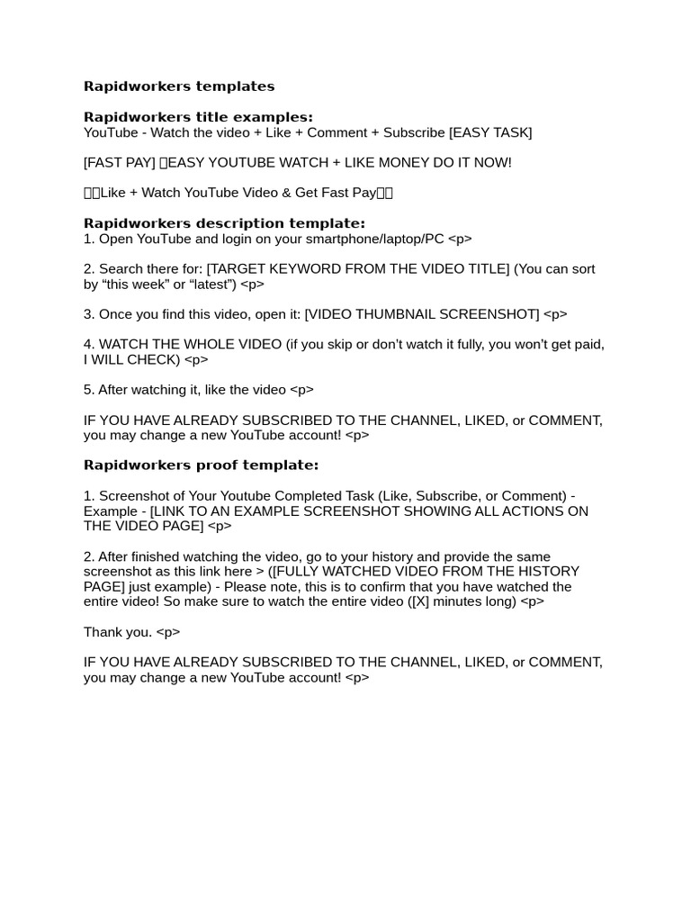 Rapidworkers YouTube Task Guide | PDF