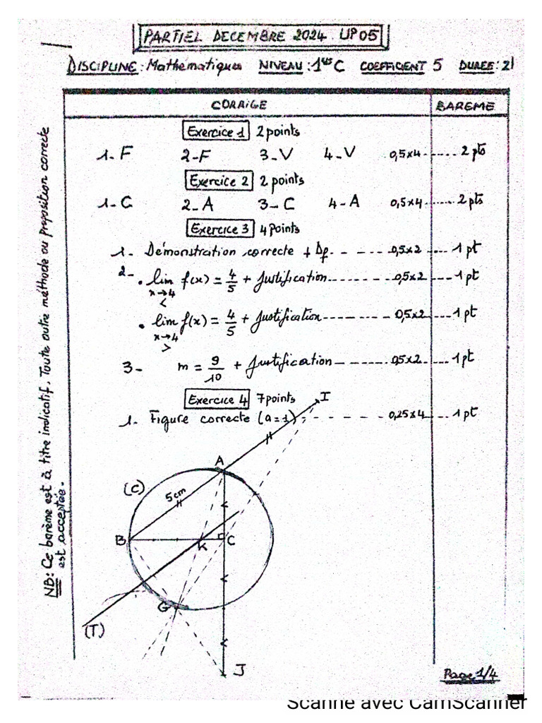 Premiere C Corrige Et Bareme | PDF