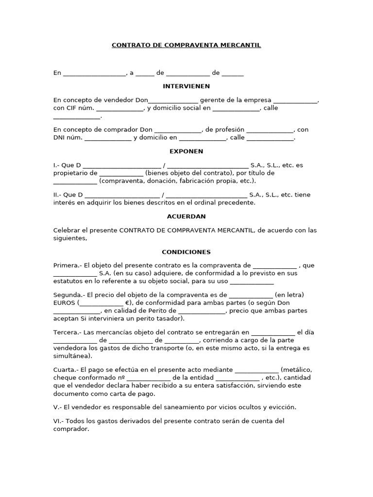 Modelo De Contrato De Compraventa Mercantil Pdmrea 69800 The Best ...