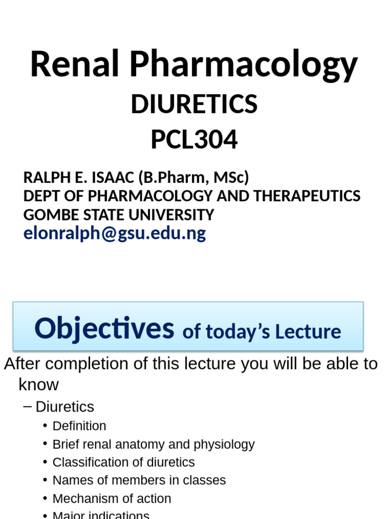 Pcl304 Diuretics Lectures | PDF | Kidney