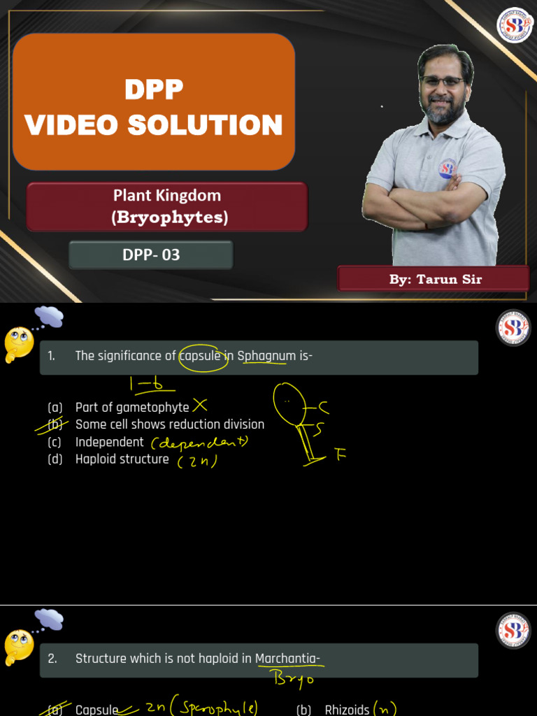 Plant Kingdom DPP 03 Solution PDF - 1685 - 1710733740419 | PDF | Spore | Moss