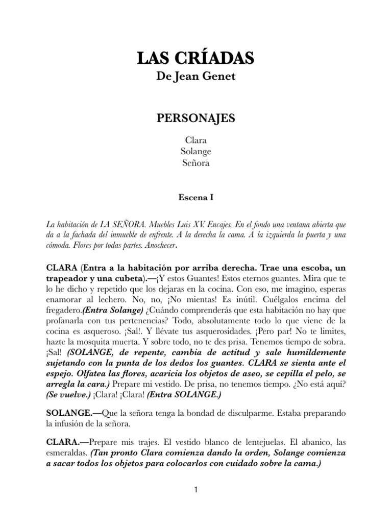 LAS CRIADAS de Jean Genet Adaptación de Gabriel Esquivel | PDF