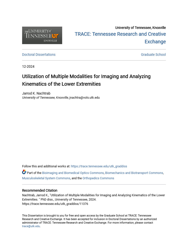 Utilization of Multiple Modalities For Imaging and Analyzing Kine | PDF ...