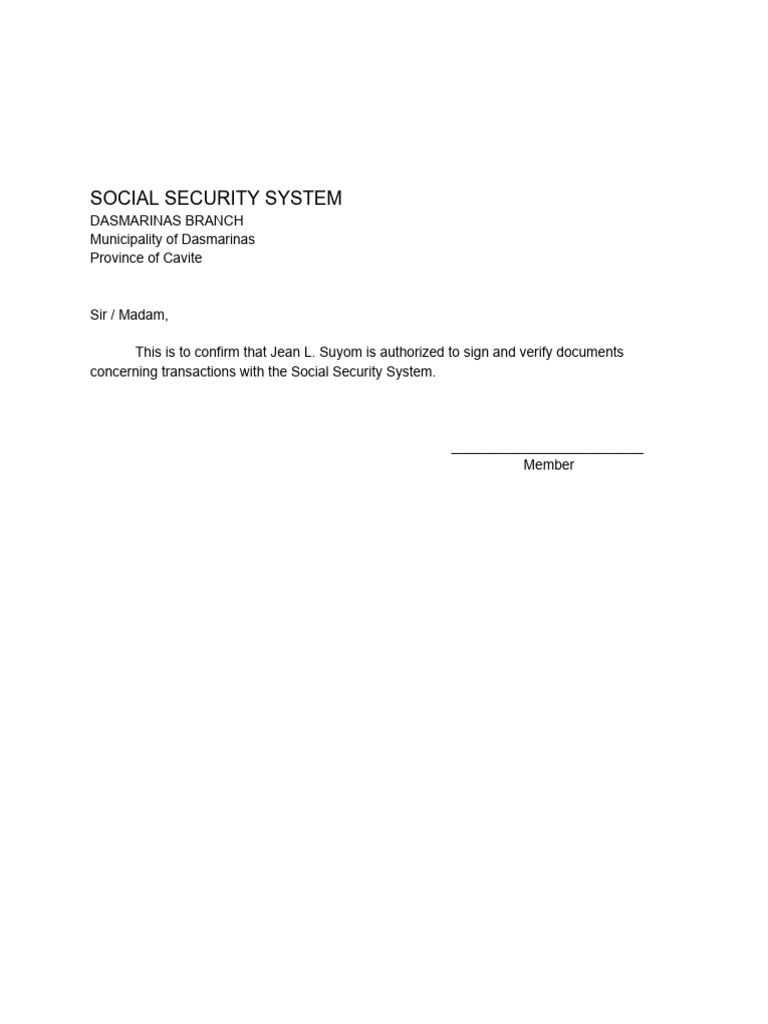 SSS Authorization Certificate FORMAT | PDF