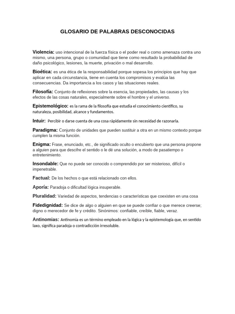 Glosario de Palabras Desconocidas | PDF