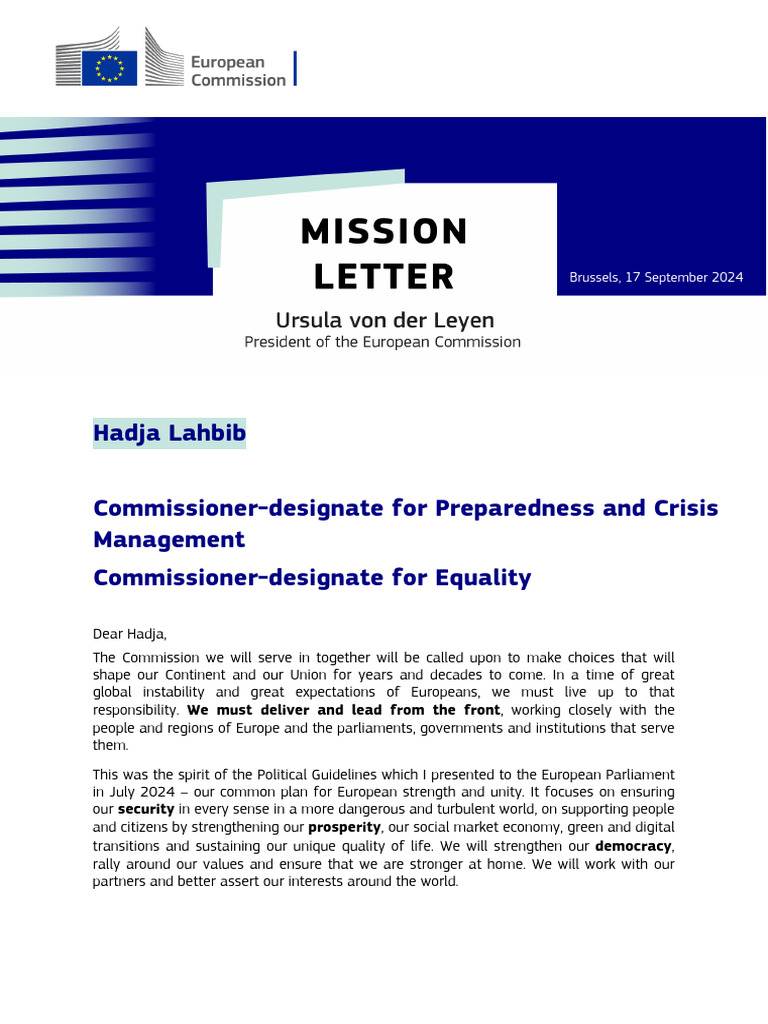 Mission Letter - LAHBIB | PDF | European Union | Emergency Management