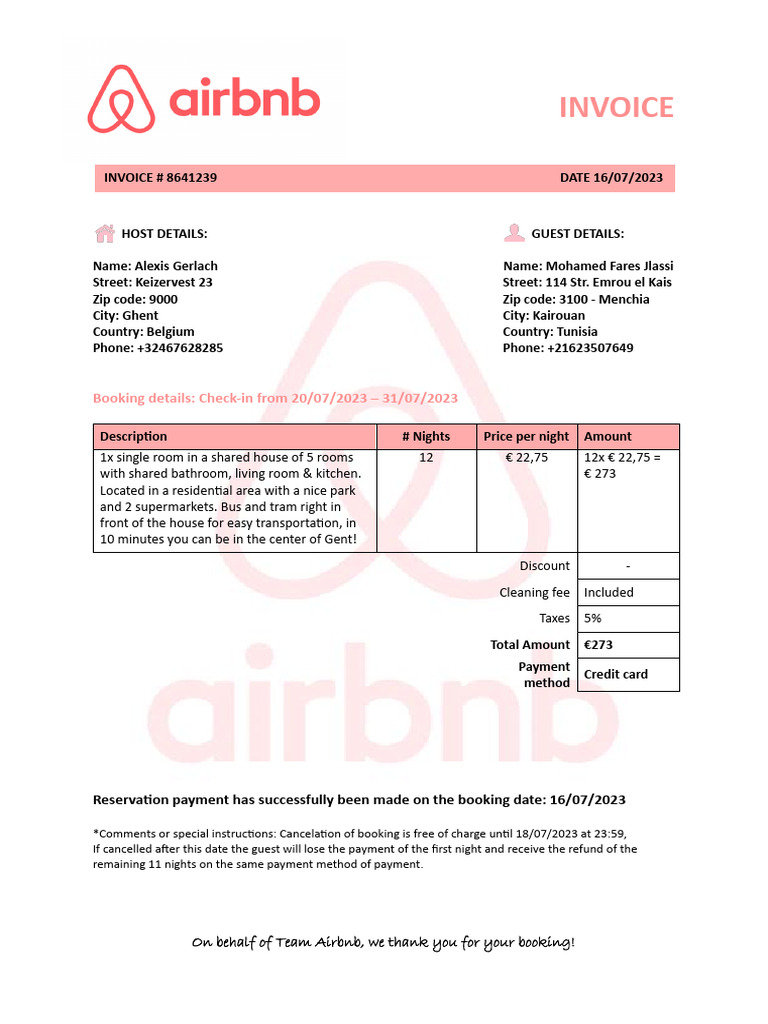 Invoice Airbnb | PDF | Banking Technology | Public Transport