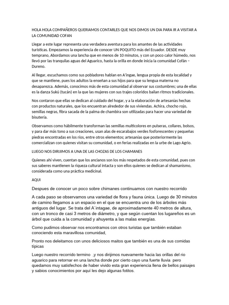Hola Hola Compañeros Queriamos Contarles Que Nos Dimos Un Dia para Ir A ...