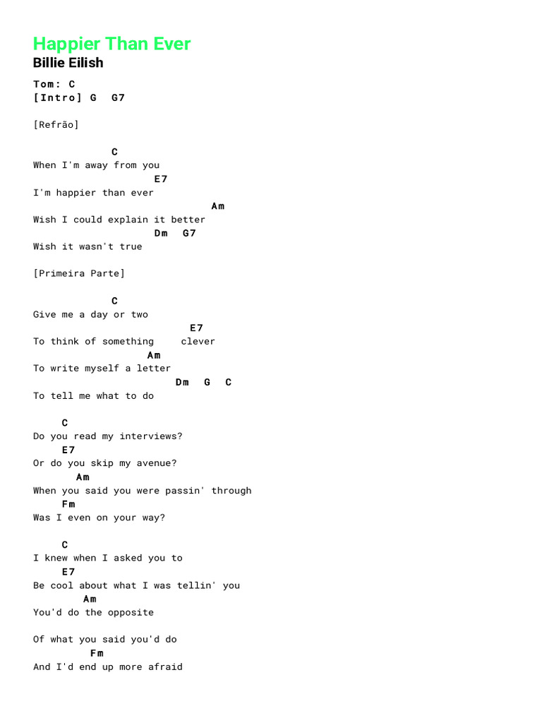 Happier Than Ever Guitar Chords | PDF
