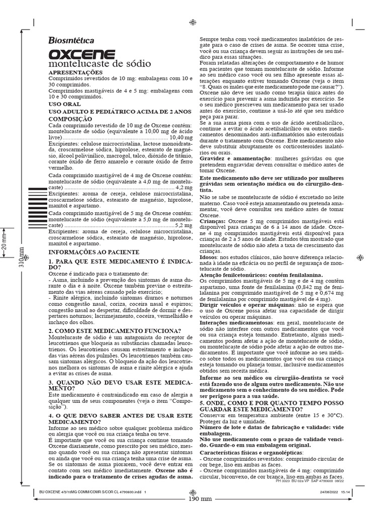 Oxcene 4mg: Indicações e Composição | PDF | Alergia | Asma