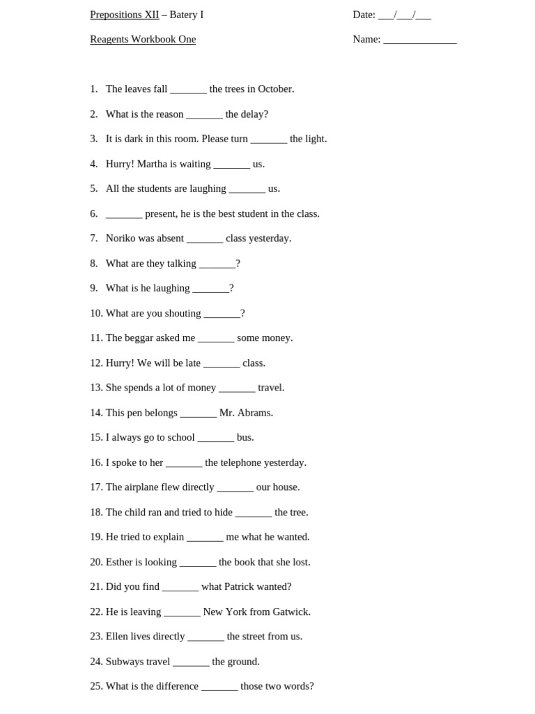 Prepositions XII | PDF