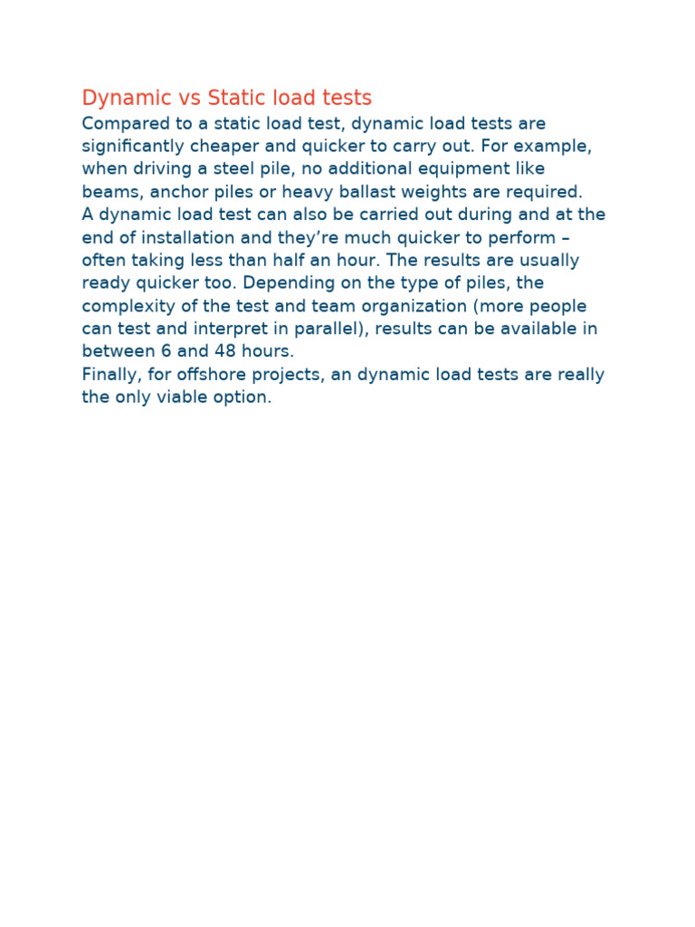 Dynamic vs Static Load Tests | PDF