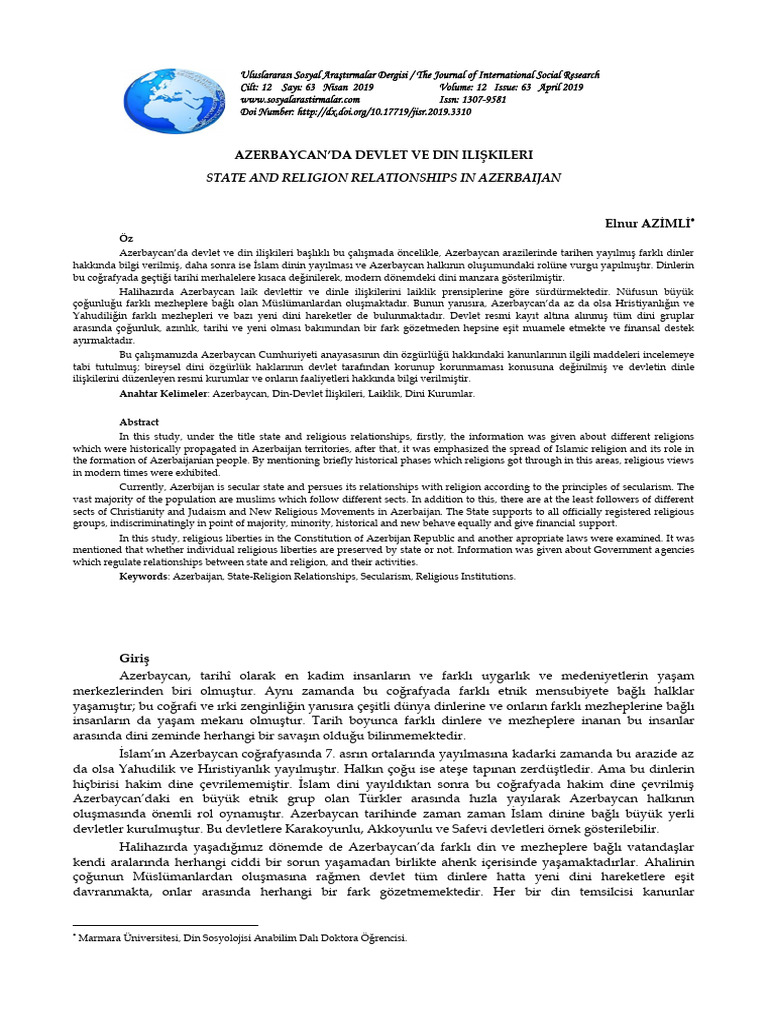 Azerbaycan Da Devlet Ve Din Iliskileri | PDF
