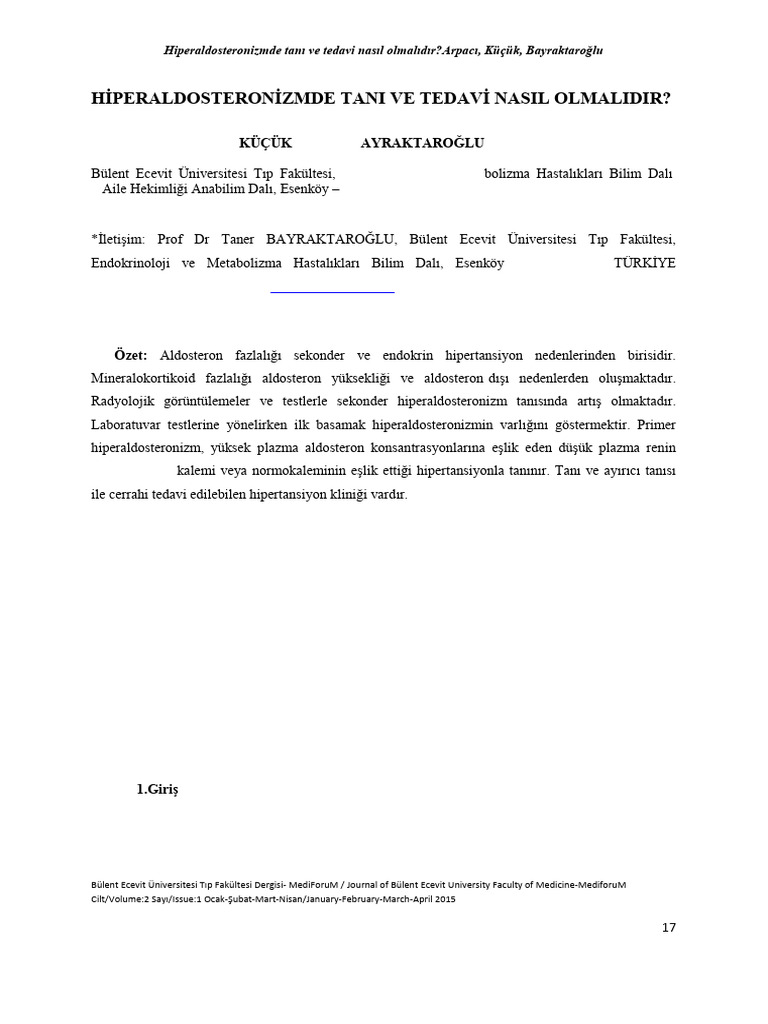 H Peraldosteron Zmde Tani Ve Tedav Nasil Olmalidir (#127838) - 109355 | PDF