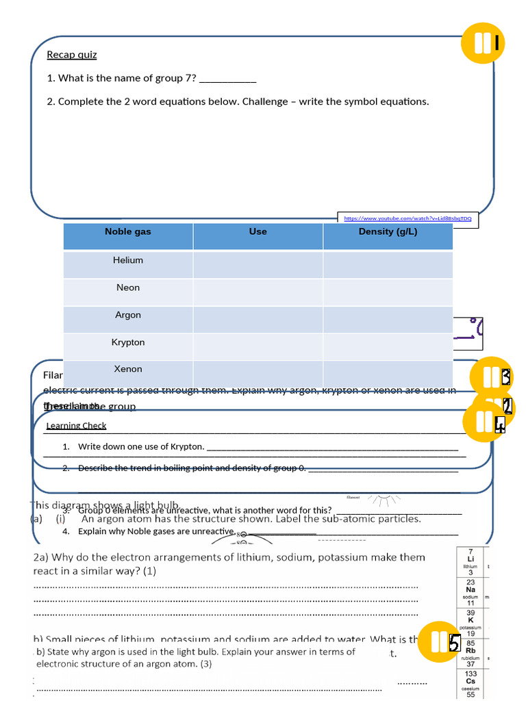 Worksheet-noble-gases-ks4 | PDF