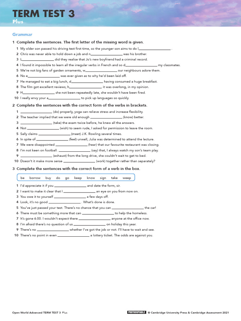 Open World Term Test 3 Plus | PDF | Mindset | Motivation