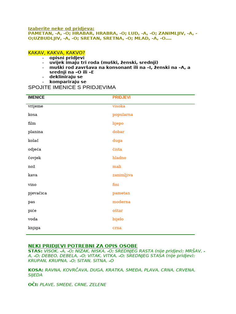 PRIDJEVI, Vjezbe | PDF