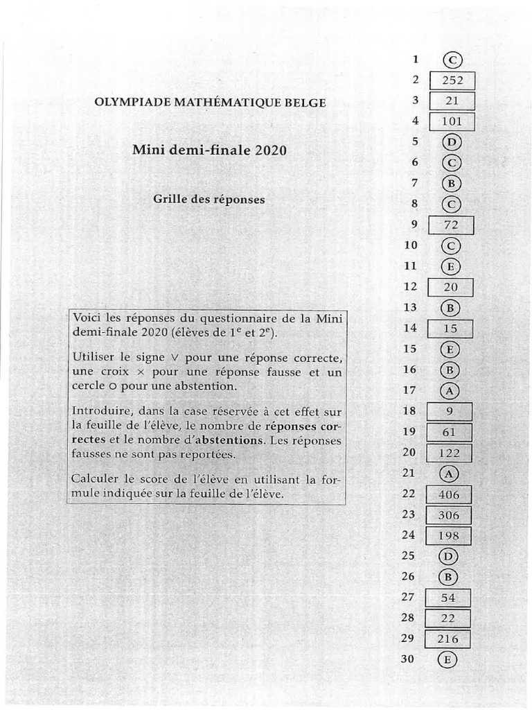 Solutionnaire Demi Finale MINI | PDF