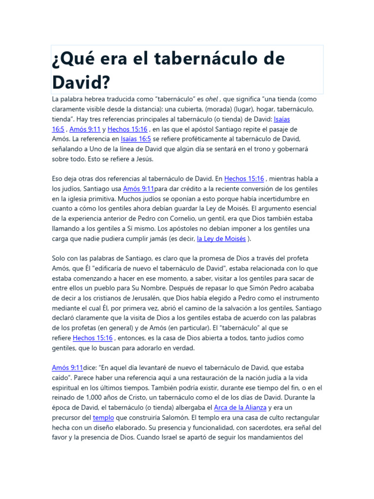 El Tabernáculo de David: Significado y Profecía | PDF | Templo en ...