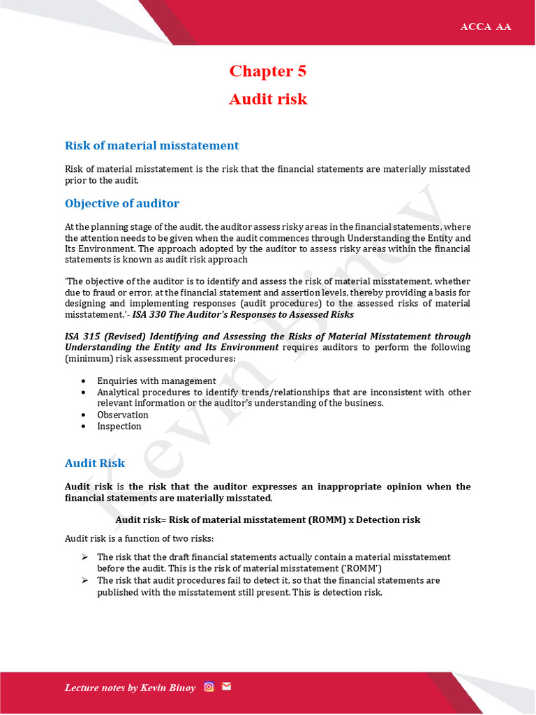Chapter 5 - Audit Risk | PDF | Audit | Risk