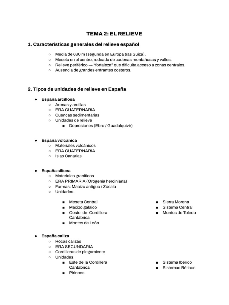 TEMA 2_ EL RELIEVE | PDF | Geomorfología | Paisaje
