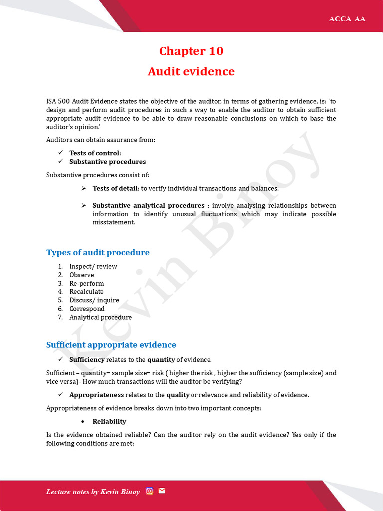 Chapter 10 - Audit Evidence | PDF | Audit | Internal Audit