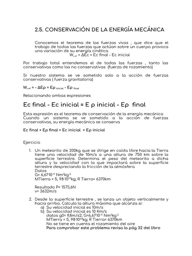 2.5. Conservaci-N de La Energ-A Mec-Nica | PDF