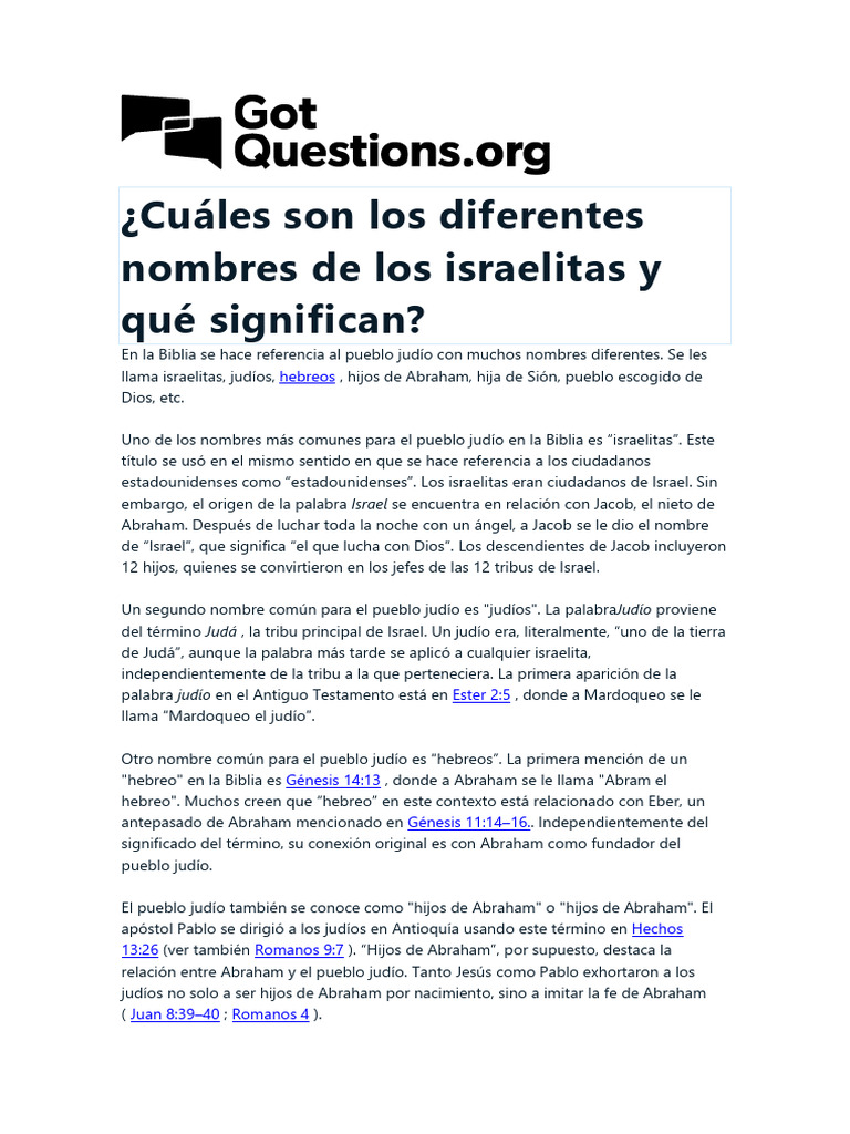 Cuáles Son Los Diferentes Nombres de Los Israelitas y Qué Significan ...