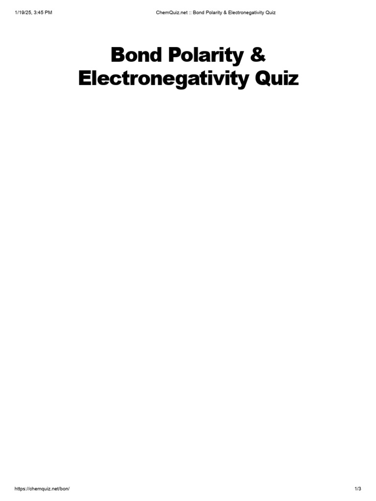 Bond Polarity & Electronegativity Quiz | PDF
